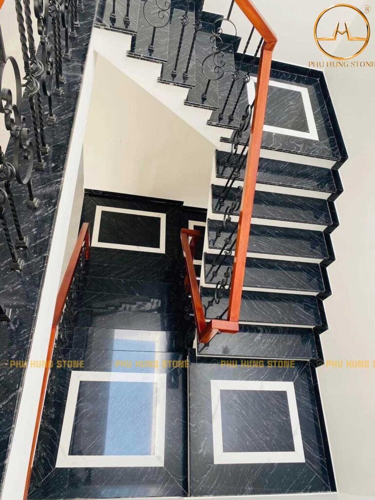 Đá ốp cầu thang đen rừng - Báo giá + TOP 10 mẫu đẹp